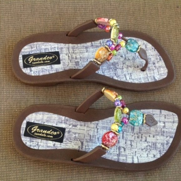 Grandco | Shoes | Closeout Jeweled Brown Marble Cork Sandals Grandco ...